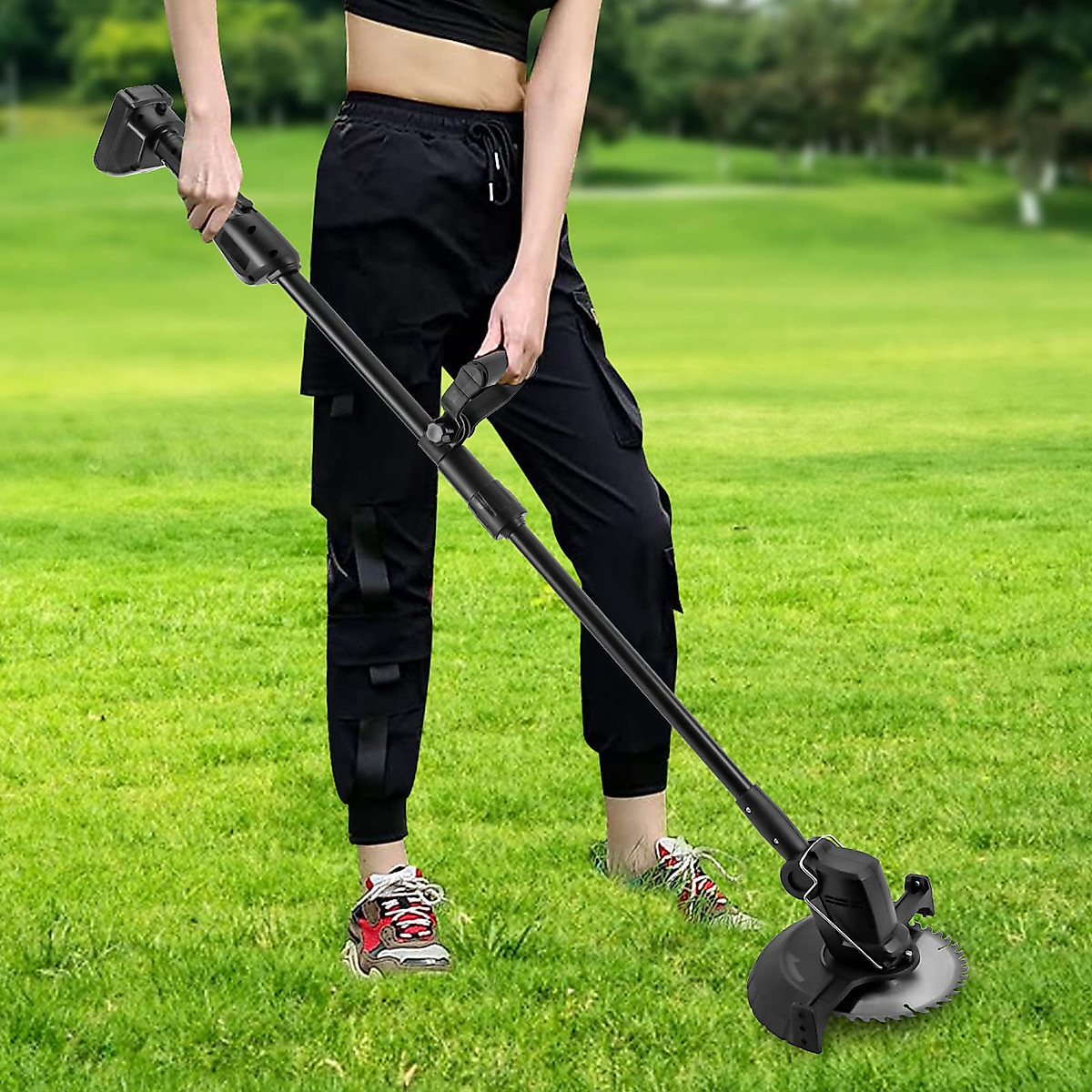 300W Cordless Grass Cutter, Electric Rechargeable Grass Trimmer with Brushless Motor, 6000Rpm No-Load Speed, 1500Mah Battery Powered Handheld Weed Wacker Edge String Trimmer for Garden Lawn Yard