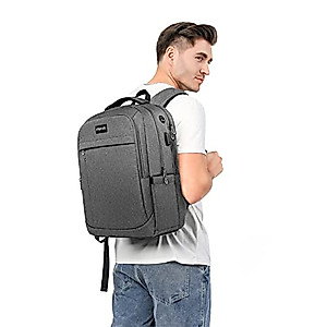 MOSISO 21L Business Travel Laptop Backpack, Polyester Anti-Theft Casual Daypack with Trolley Belt&USB Charging Port&Front Horizontal Vertical Pockets, College School Bag for 15.6-16 inch Notebook,Grey