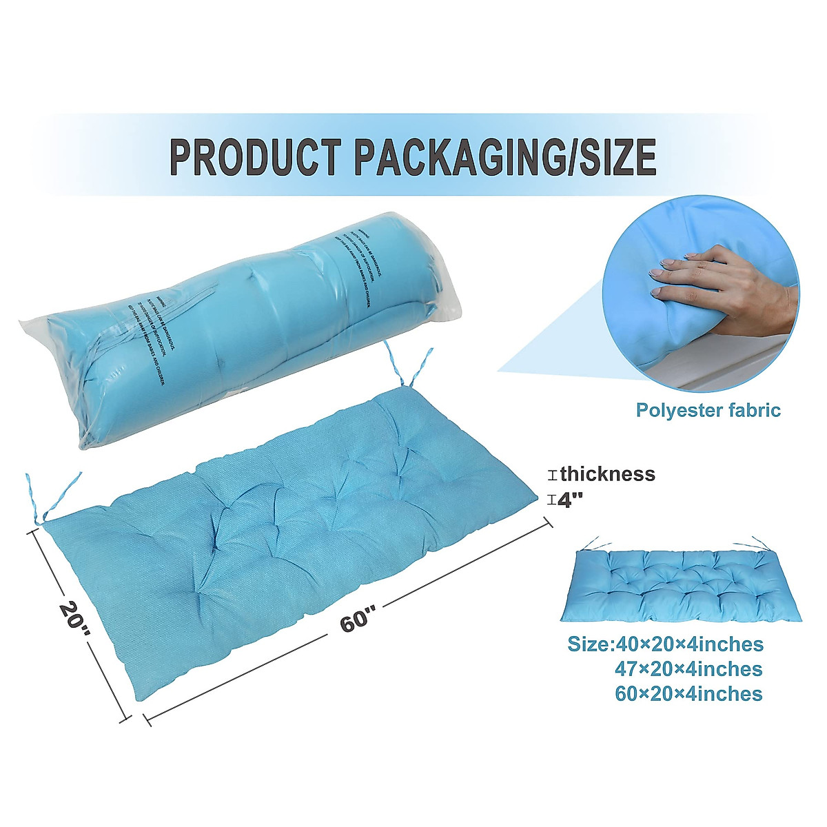 COSNUOSA Outdoor Bench Cushion Waterproof Outdoor Loveseat Cushions Swing Cushions Bench Cushions for Indoor Furniture Sky Blue 60x20 Inches