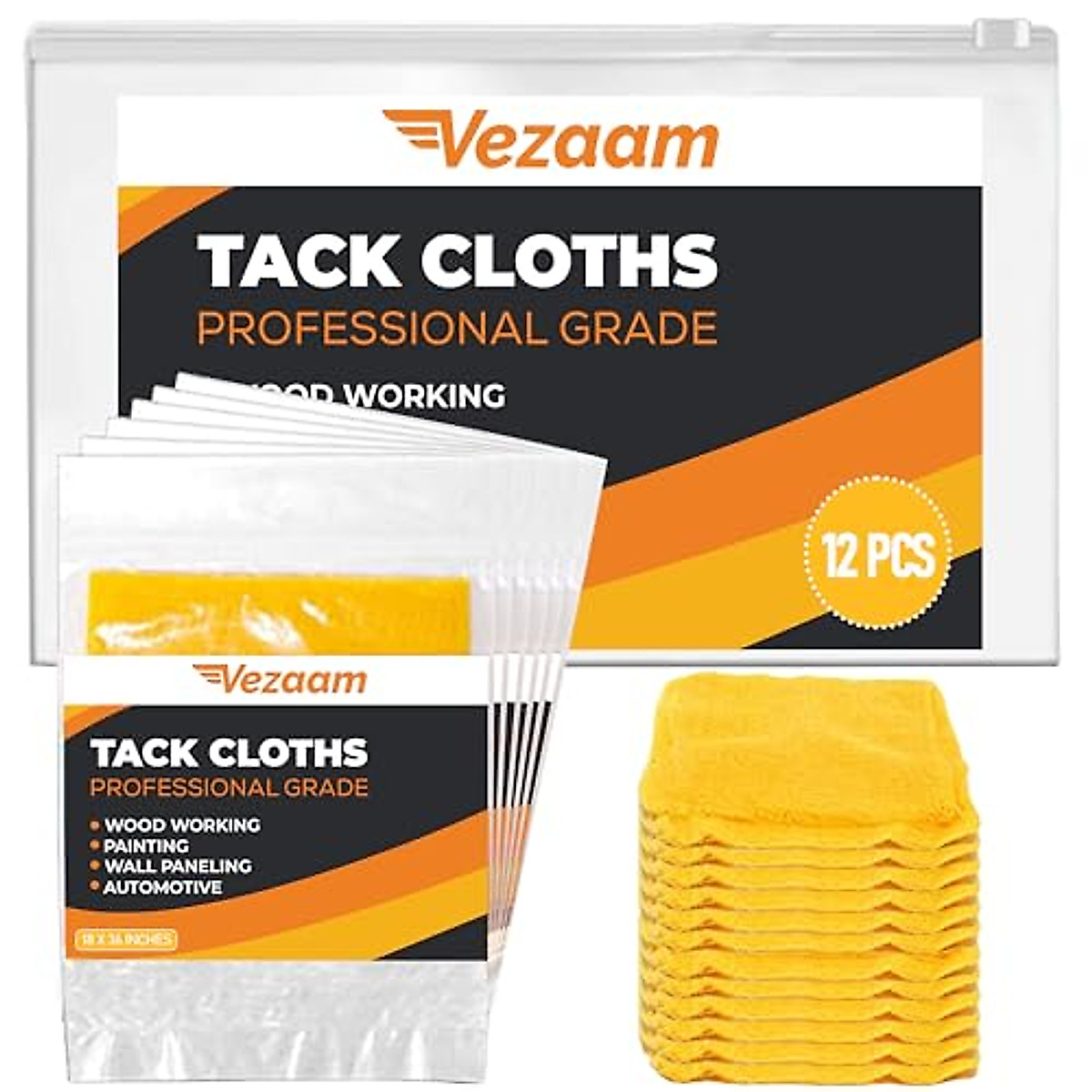 VEZAAM Tack Cloths - 12 Pcs, Remove Dust, Sanding Particles, Clean & Polish, Ideal for Woodworking & Painting, 18x36