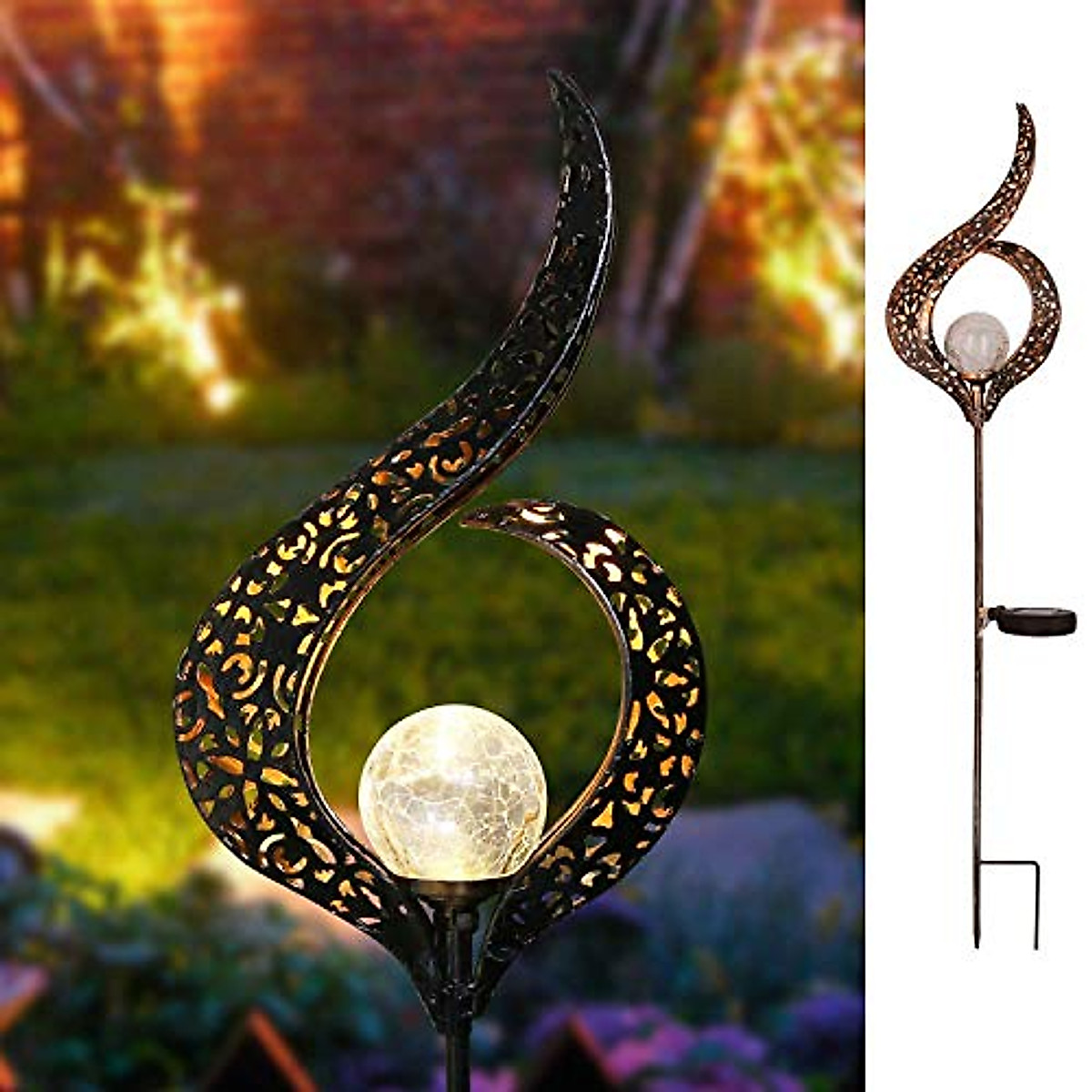 HOMEIMPRO Outdoor Solar Lights Garden Crackle Glass Globe Stake Lights,Waterproof LED Lights for Garden,Lawn,Patio or Courtyard