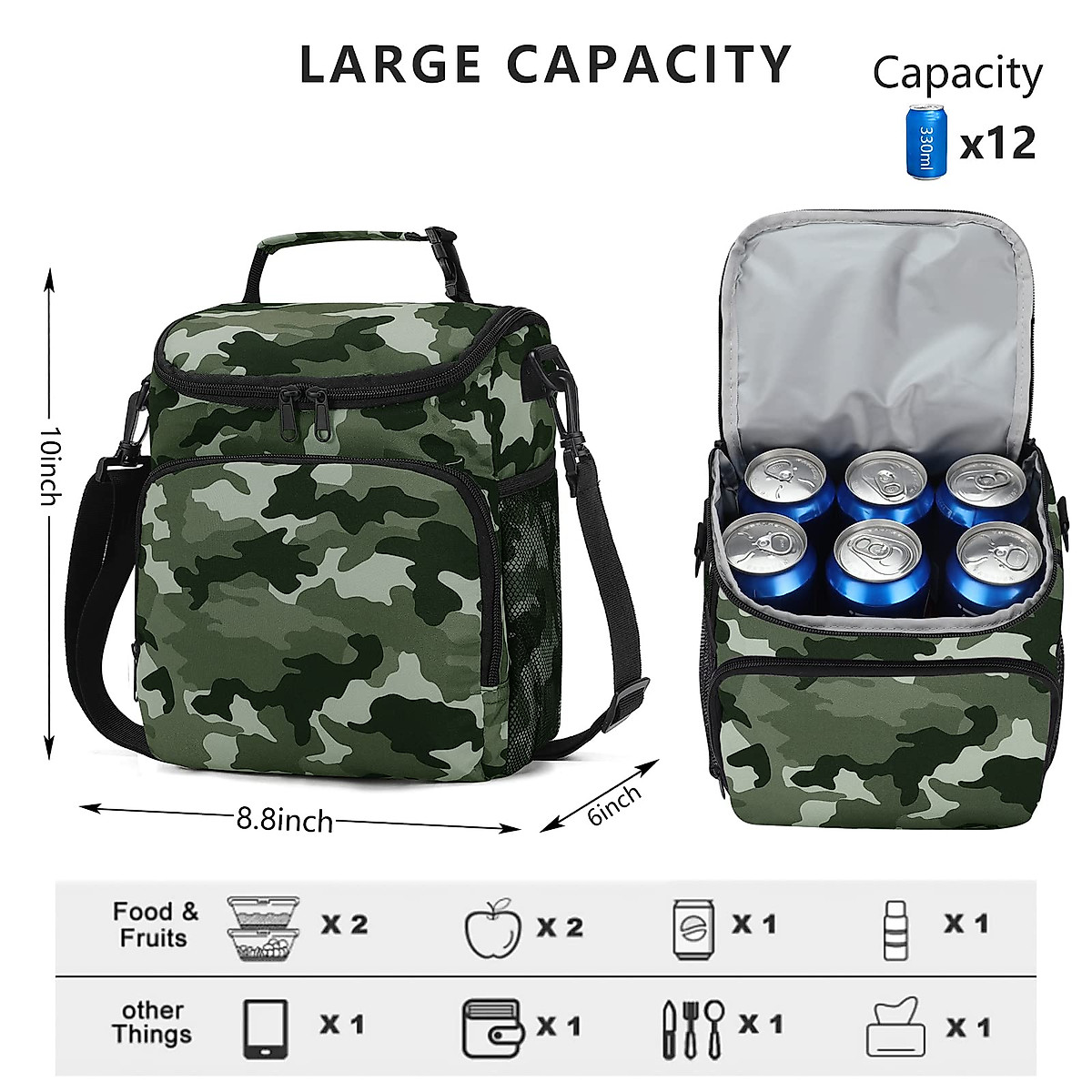 UYLIA Lunch Box for Men,Insulated Lunch Bag Women with Adjustable Shoulder Strap, Cooler Bag with Drinks Holder for Adult Work Picnic Beach Workout