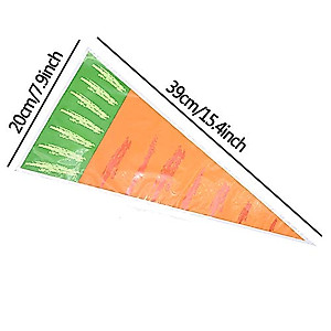 YASUOA 100 Pieces Easter Carrot Transparent Cone Cello Bags Carrot Shaped Green Top Goody Bags 7.9 * 15.4'' Plastic Treat Bags Triangle Bags for Kids Party Bean Cookies Popcorn Christmas Chocolates