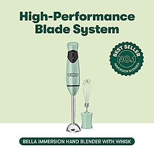 BELLA Immersion Hand Blender, Portable Mixer with Whisk Attachment - Electric Handheld Juicer, Shakes, Baby Food and Smoothie Maker, Stainless Steel, Sage