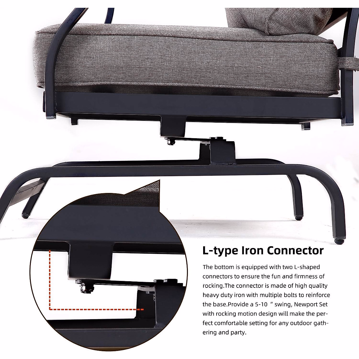 Grand patio Stationary Rocker Set of 2, Motion Chair, Outdoor Patio Seating Chair, Padded Cushion Chair-Grey