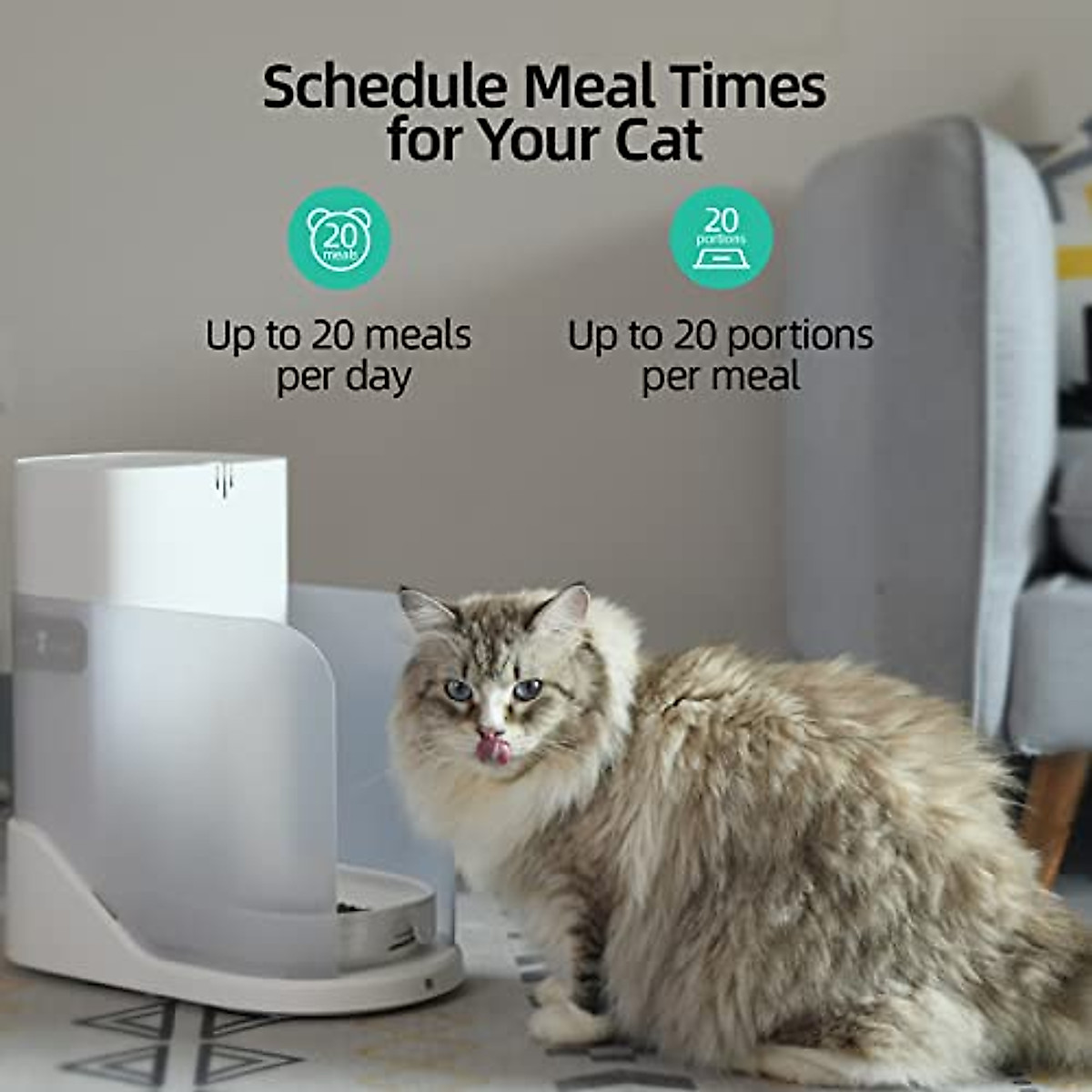 CATLINK Automatic Cat Feeder, 3.5L WiFi Smart Cat Dispenser with Ceramic Bowl for Dry Food/Freeze-Dried, Timed Cat Feeder, Portion Control, App Control with Health Report for One Cat (Young Green)
