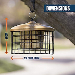 MEKKAPRO Bird Feeder Squirrel Proof with Hanging Metal Roof, Bird Feeder for Outside Wild Birds, Two Suet Capacity, Very Adaptable and Easy to Use Wild Bird Feeder, Caged Design