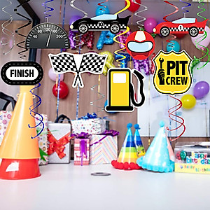 48 Pcs Race Car Party Decorations - Race Car Birthday Party Favors Race Car Party Supplies Race Car Party Hanging Swirls Decorations
