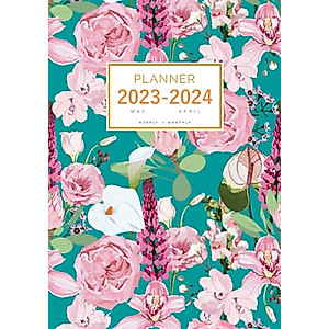 Planner 2023-2024: A4 Weekly and Monthly Organizer from May 2023 to April 2024 | Exotic Botanical Flower Design Teal