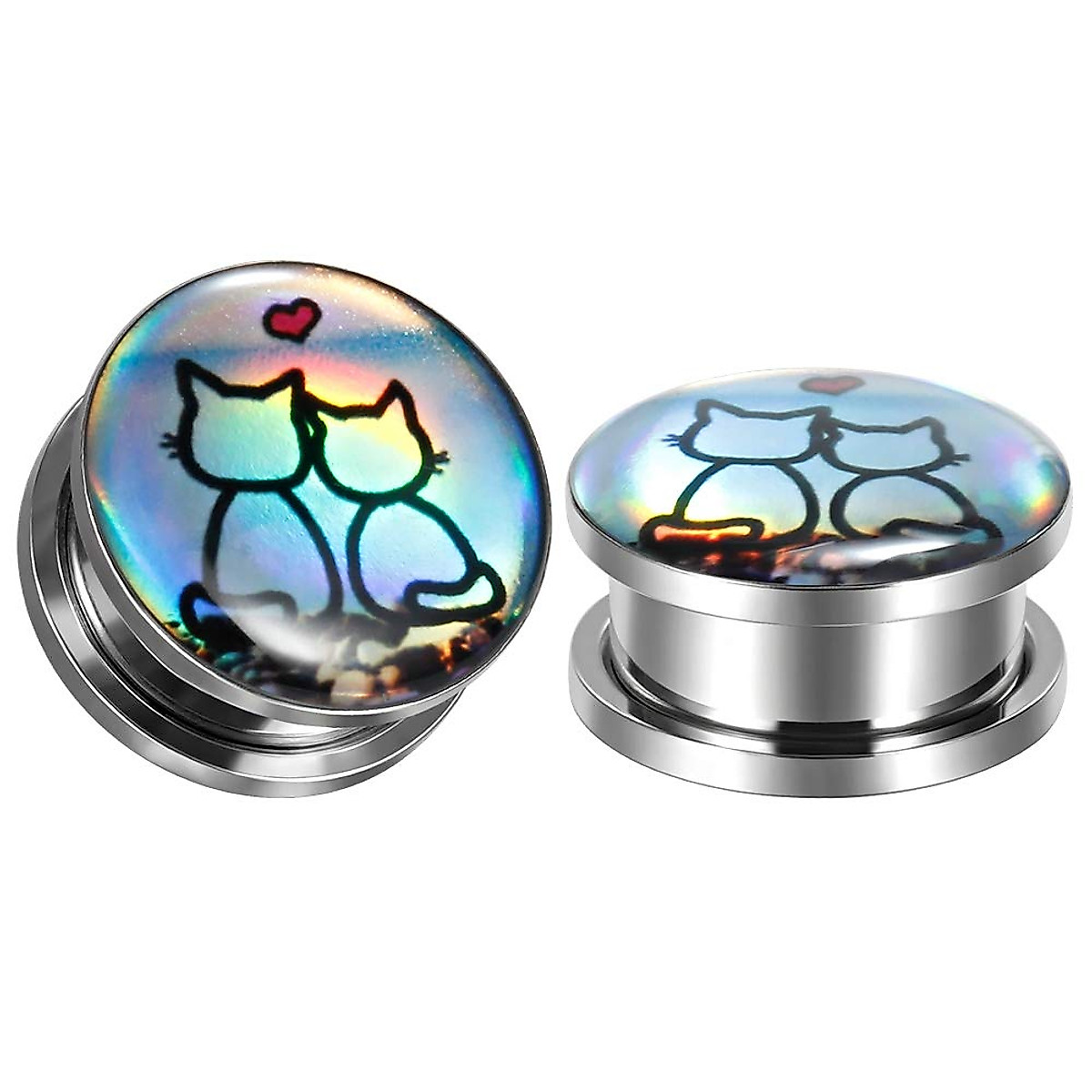 TBOSEN 10 Pcs Epoxy Stanless Steel Screw Fit Ear Gauges Ear Plug Flesh Plugs Piercing Jewelry 2g - 1-3/16 inch