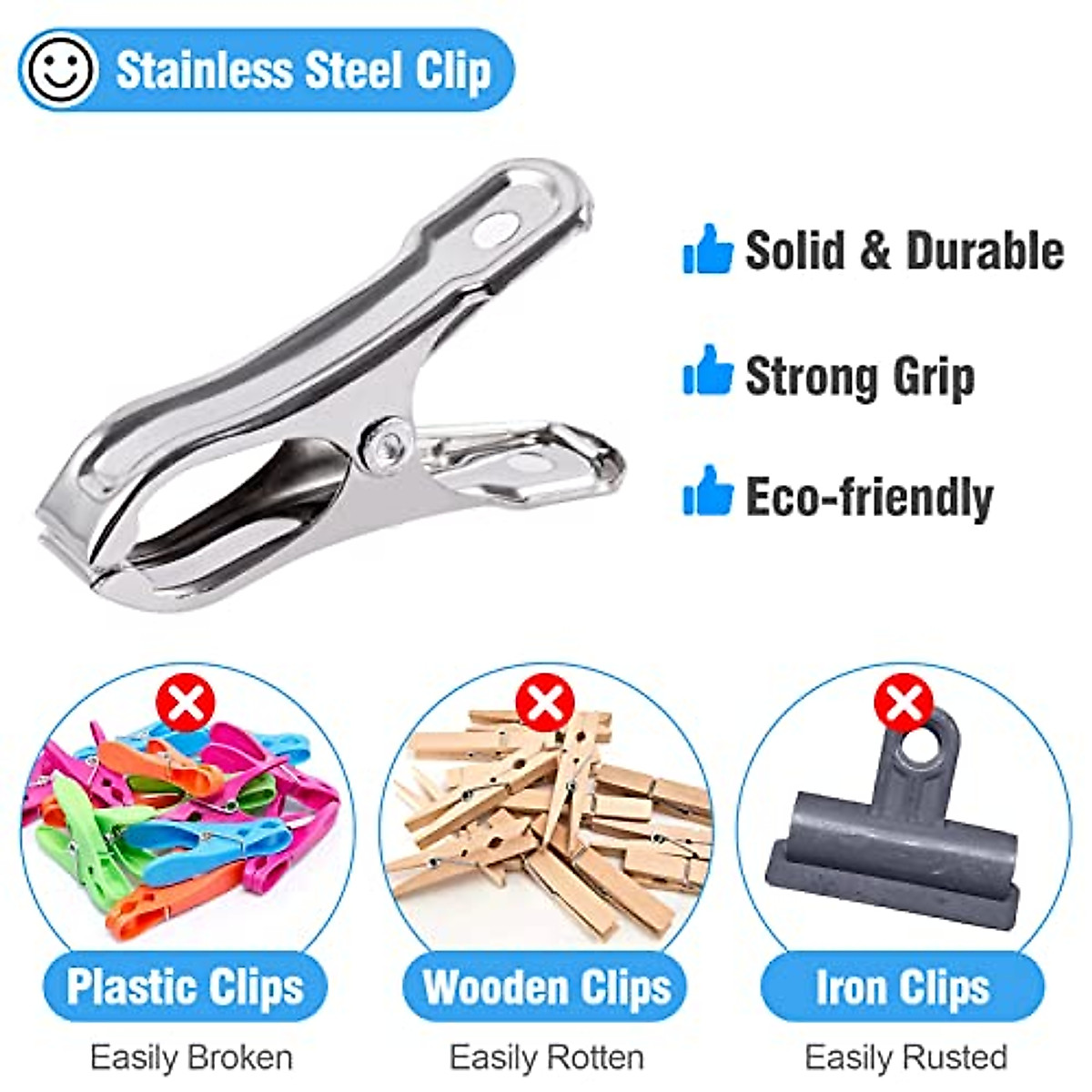 Garden Clips - 55pcs Stainless Steel Greenhouse Clips with Large Open, 2 inch Hoops Clamps for Shade Cloth Film Plant Netting, Grip Strong Heavy Duty Metal Green House Supplies