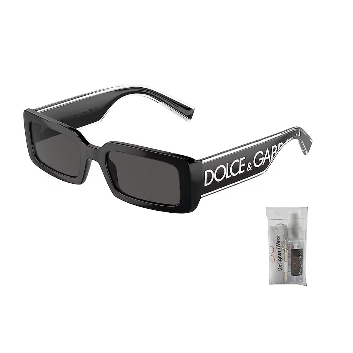 Dolce & Gabbana DG6187 501/87 53MM Black/Dark Grey Rectangular Sunglasses for Women + BUNDLE With Designer iWear Eyewear Kit