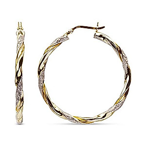 LeCalla 925 Sterling Silver Hoop Earrings Twisted Two-Tone Italian Design 14K Gold-Plated Small Earring Hoops for Women - 25MM