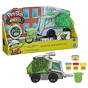 Play-Doh Wheels Dumpin' Fun 2-in-1 Garbage Truck Toy, with Stinky Scented Garbage Compound and 3 Additional Cans, Preschool Toys for 3 Year Old Boys and Girls and Up, Non-Toxic (Amazon Exclusive)
