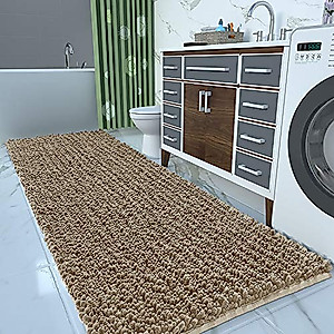 Yimobra Original Luxury Shaggy Bath Mat, 44.1 X 24 Inches, Super Absorbent Water, Non-Slip, Machine-Washable, Soft and Cozy, Thick Modern for Bathroom Bedroom, Camel