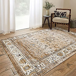 befbee Washable Rug 8x10 Area Rugs for Living Room - Stain Resistant Non-Slip Backing Rugs for Bedroom - Vintage Boho Persian Large Area Rug (Apricot/Blue, 8'x10')