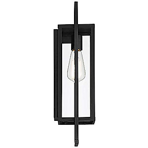 Possini Euro Design Jericho Modern Industrial Outdoor Wall Light Fixture Textured Black Metal 19" Clear Glass Panel for Exterior House Porch Patio Outside Deck Garage Yard Front Door Garden Home