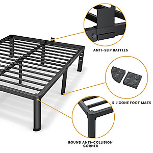 14 Inch Full Size Platform Bed Frame with Under-Bed Storage Space, Heavy Duty Metal Bed Frame No Box Spring Needed, Sturdy Round Corner Bed Frame Strong Bearing Capacity, Easy Assembly, Noise Free