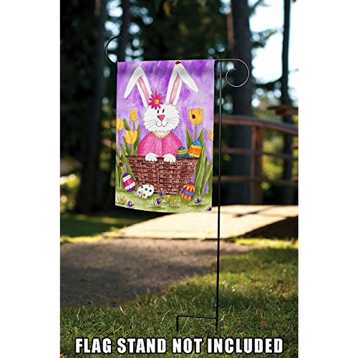 Toland Home Garden 1112307 Long Eared Bunny Easter Flag 12x18 Inch Double Sided Easter Garden Flag for Outdoor House Eggs Flag Yard Decoration