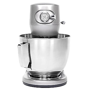 GE Tilt-Head Electric Stand Mixer | 7-Speed, 350-Watt Motor | Includes 5.3-Quart Bowl, Flat Beater, Dough Hook, Wire Whisk & Pouring Shield | Countertop Kitchen Essentials | Granite Gray