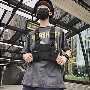 CZDLDNXS Multi-Pocket Chest Rig Bag Utility Vest Chest Bag for Men Hands Free Radio Front Pack Pouch Hip Hop Chest Pack Functional Tactical Harness for Women Running Exercise Hiking Camping