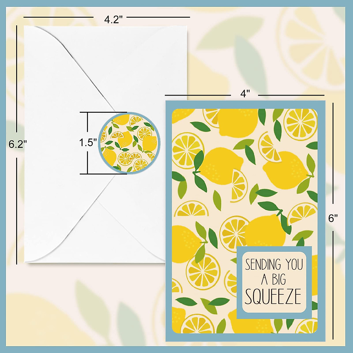 Whaline 36 Pack Lemon Greeting Cards Bulk Sending You A Big Squeeze Note Cards with Envelopes Matching Seal Stickers 6 Color Blank Cards for Spring Summer Bridal Baby Shower Birthday Party