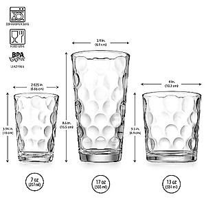 Home Essentials & Beyond Glassware Set 18 Piece Mixed Drinkware. Set of 6 Glass Tumblers 17 oz., Set of 6 Rock 13 oz. and Set of 6 Juice 7 oz Glass Cups Drinking Glasses.