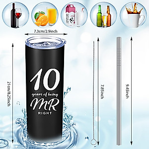 Cunhill 2 Pcs Wedding Anniversary Coffee Mug Being Mr/Mrs Always Right Present Set Anniversary Presents for Couple 20 oz Mug Tumbler with Lids for Grandparents Parents (10th Straight)