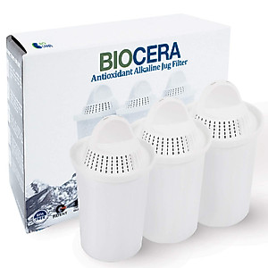 BIO CERA Water Filter Replacement Cartridge for Alkaline Antioxidant Water Ionizer, Activated Carbon Filter Pitcher - Up to PH 9.5 (3 Pack/Set)