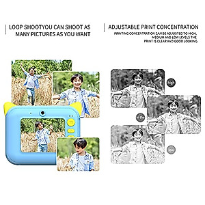 CalmGeek Cute Kids Instant Print Camera 1080P Digital Video Camera Dual Camera Lens 12MP 2.4 Inch LCD Screen Built-in Battery Birthday Festival for Boys Girls
