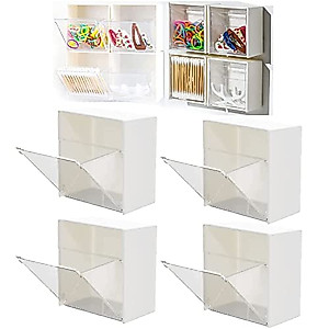 SHUBIAO Wall-Mounted Clamshell Storage Box， Water and dust Proof Storage Dispenser, ， Self-adhesive cotton swab cotton ball dispenser for bathroom（4PCS）