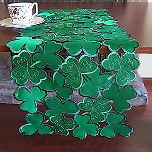 GRANDDECO St. Patrick's Day Table Runner,Applique Embroidered Cutwork Clover Dresser Scarf for Home Kitchen Dining Spring Holiday Tabletop Decoration, Green,Runner 13"×34"