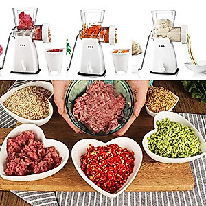 Manual Meat Grinder with Stainless Steel Blades Heavy Duty Powerful Suction Base for Home Use Fast and Effortless for All Meats-White