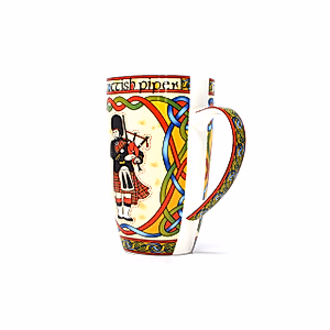 Scotland Piper Mug Cup with Scottish Red Celtic Knots Design and Highland Bagpipes by Royal Tara
