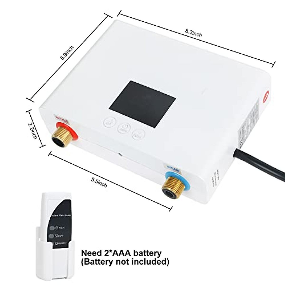 Tankless Water Heater Electric, Mini Instant Hot Water Heater with Remote Control, Constant Thermostatic Heating System with Digital Display for Kitchen Washing Sink 3000W 110V (White)