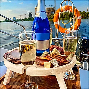Wooden Outdoor Folding Picnic Table,Portable Creative 2 in 1 Wine Glass Rack Compartmental Dish for Cheese and Fruit,Collapsible Table for Lawn,Beach,Outdoors,Garden,Travel Nature-13.8"