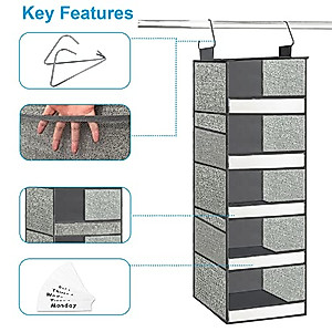 homyfort Hanging Closet Organizer, Weekly Clothes Storage Organizer for Kids, 5 Shelf with Side Pockets for Shoes,Nursery,Baby Clothing,Hat,Shirt,Dorm (Celadon)