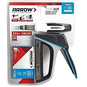 Arrow Fastener T50XKIT1000 TacMate Heavy Duty Staple Gun Kit for Upholstery, Furniture, Office, Decorating, Includes Staple Remover and 1,000 Staples, Black and Silver