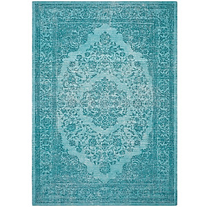 SAFAVIEH Classic Vintage Collection Area Rug - 8' x 10', Aqua, Oriental Medallion Cotton Design, Easy Care, Ideal for High Traffic Areas in Living Room, Bedroom (CLV121E)