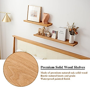 Oak Floating Shelves 24 Inch Wall Shelves for Decor and Storage, 4 Inch Deep Natural Solid Wood Shelf, Picture Ledge Shelf for Bedroom Bathroom Living Room KitchenLaundry Room