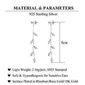 SLUYNZ 925 Sterling Silver Droplet Dangle Earrings Chain for Women Olive Leaf Wedding Dangle Earrings Bridal Earrings (A-Silver)