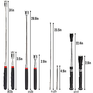 Magnetic Pickup Tool with LED Light- 4Pcs Telescoping Magnetic Pickup Tool-Magnet Wand for Men Unique Birthday Gift Ideas for Grandpa Women Truck Driver Handyman Cool Gadgets Stuff