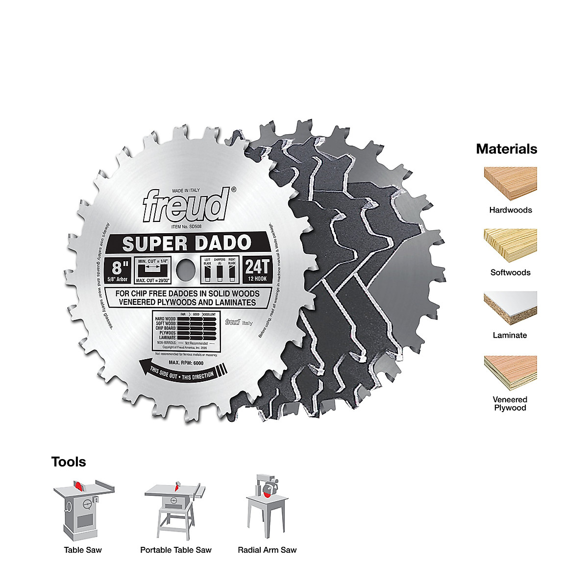 Freud SD508 Super Dado 8-Inch Stack Dado + Bosch TS1007 Dado Insert