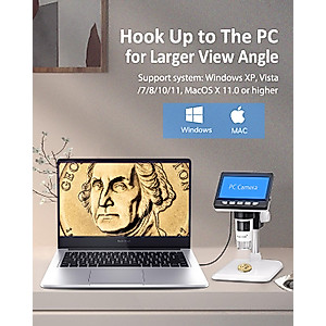 4.3" Coin Microscope - Aopick LCD Digital Microscope 1000X, 1080P USB Coin Magnifier for Error Coins with 8 Adjustable LED Lights, PC View, Compatible with MacOS Windows