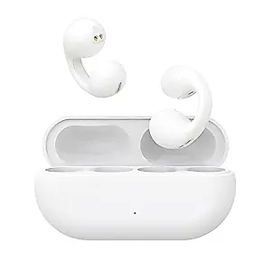 FORSINING Mini Bone Conduction Earphones Open Ear Wireless Earbuds with Earhooks Clip-on Headphones Bluetooth 5.3, Sport Music Running Earpiece,for Android & iPhone, White
