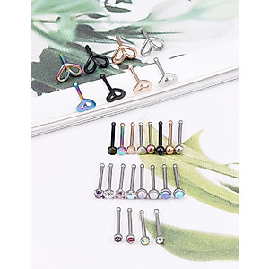 Goerhsjie Nose Rings Studs Piercings Jewelry for Women Men Surgical Steel 20g Straight Bone Shape Bar 2mm Dainty 20 Gauge Hypoallergenic Opal Nostril Aretes para La Nariz