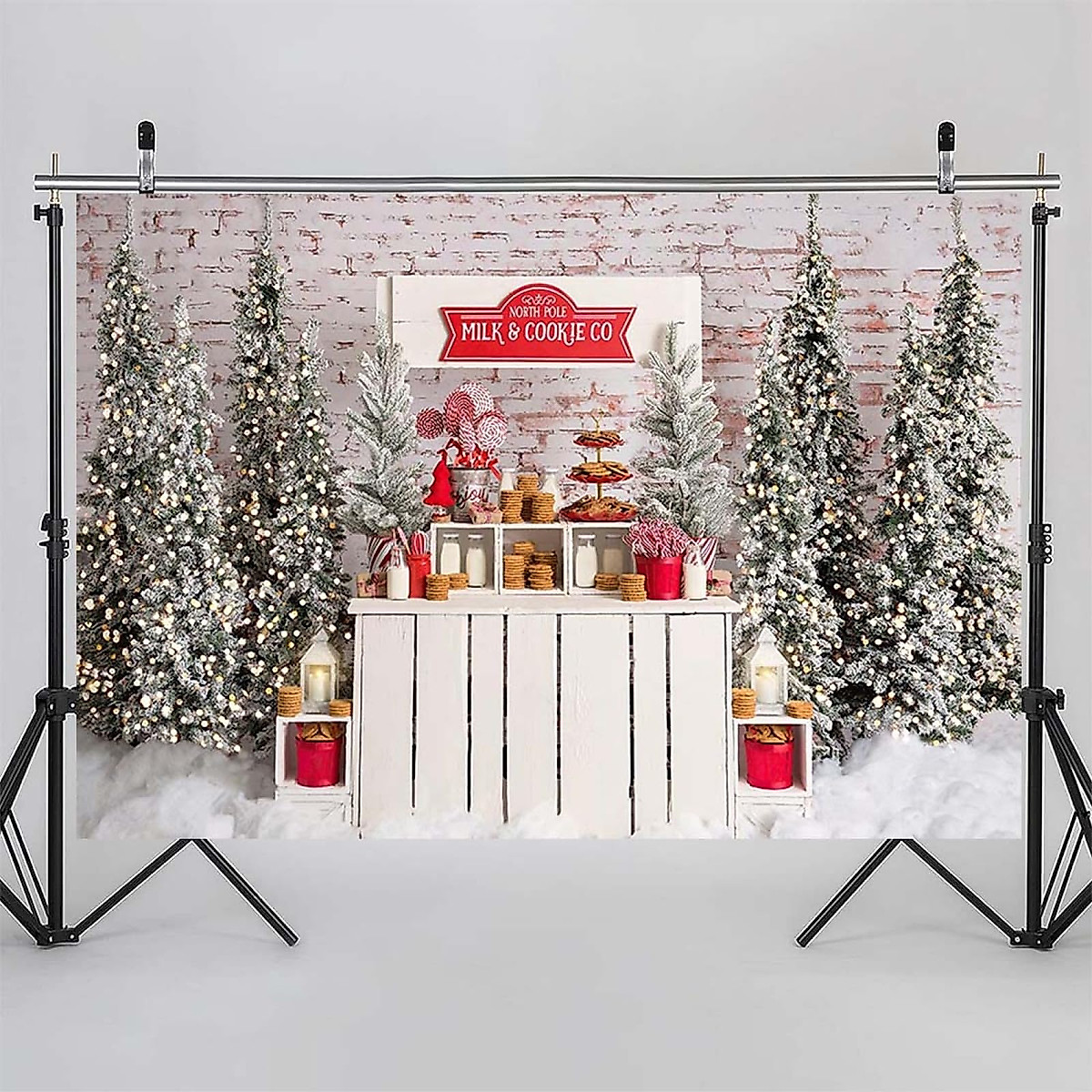 Christmas Milk Cookie Shop Photography Background Winter Snow Xmas Tree Kid Family Portrait Decor Backdrop New Year Background Kids Birthday Cake Smash Photo Studio,5x3ft