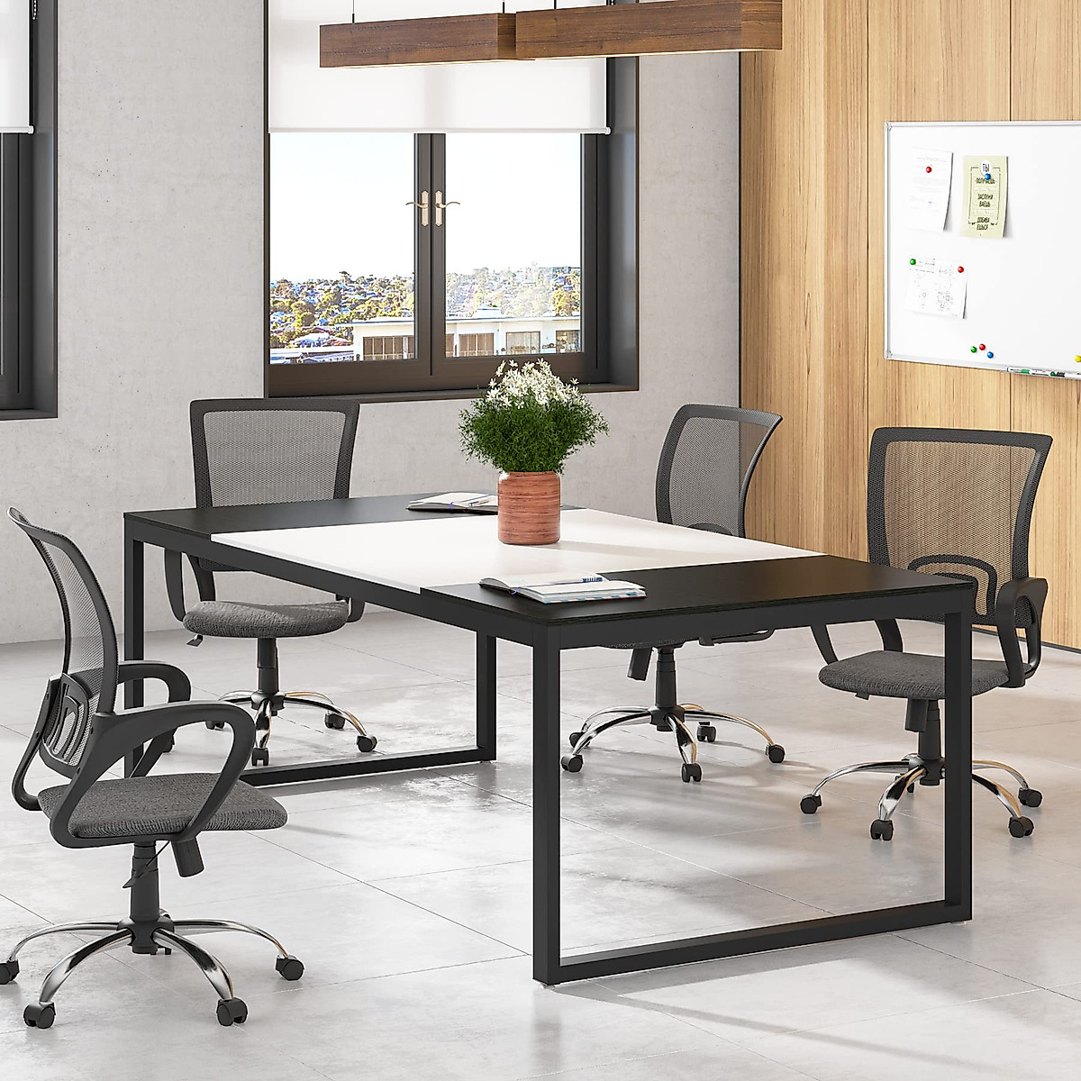 Tribesigns 6FT Conference Table, 70.86" L x 35.43" W x 29.52" H Rectangle Shaped Meeting Table, Modern Seminar Boardroom Table for Office Conference Room (White/Black)