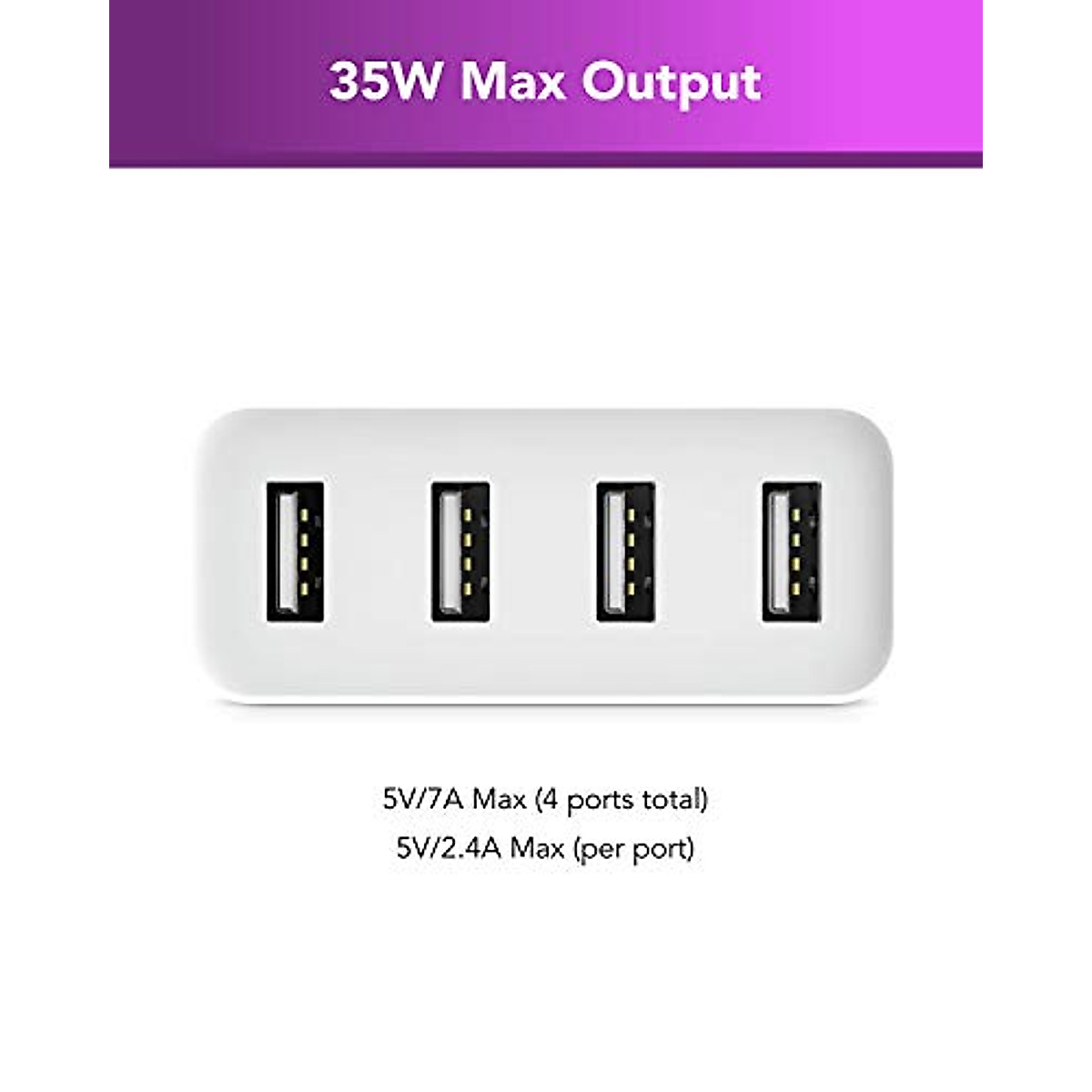 ZMI PowerPlug 4-Port 35W USB Wall Charger Power Adapter, Portable with Foldable Prongs for iPhone, iPad, Samsung Galaxy, and More