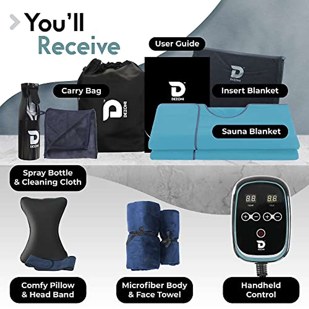 Dezoni Infrared Sauna Blanket | Portable Sauna for Home with Low EMF | Infrared Blanket with Adjustable Temperature | Kit Includes Towels and Headband